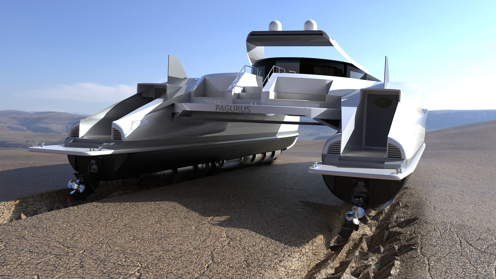 Lazzarini Design Studio’s ‘Pagurus’ is a ‘crab-shaped’ amphibious catamaran